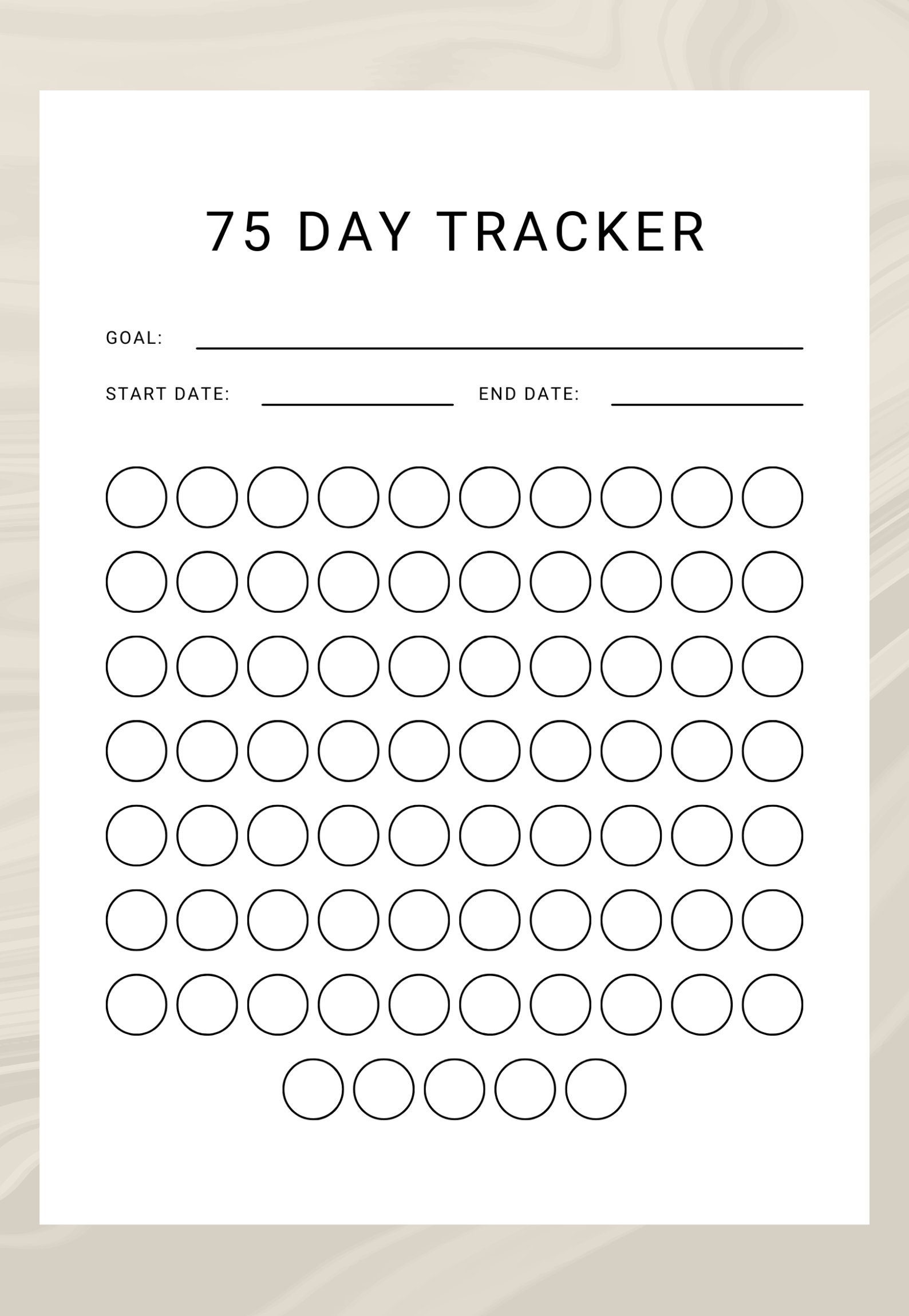 75 Day Tracker, 75 Day Habit Tracker, 75 Medium Challenge, 75 Day Goal ...