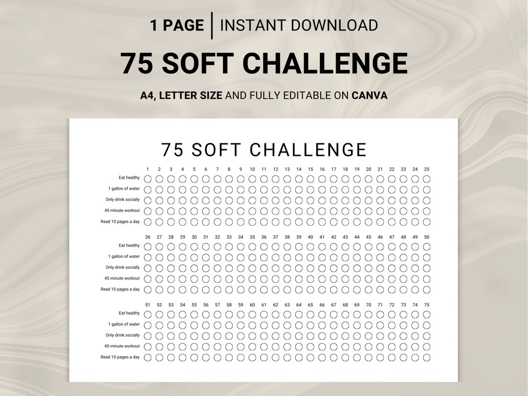 75 Soft Challenge Tracker Printable, Instant Download, 75 Soft ...