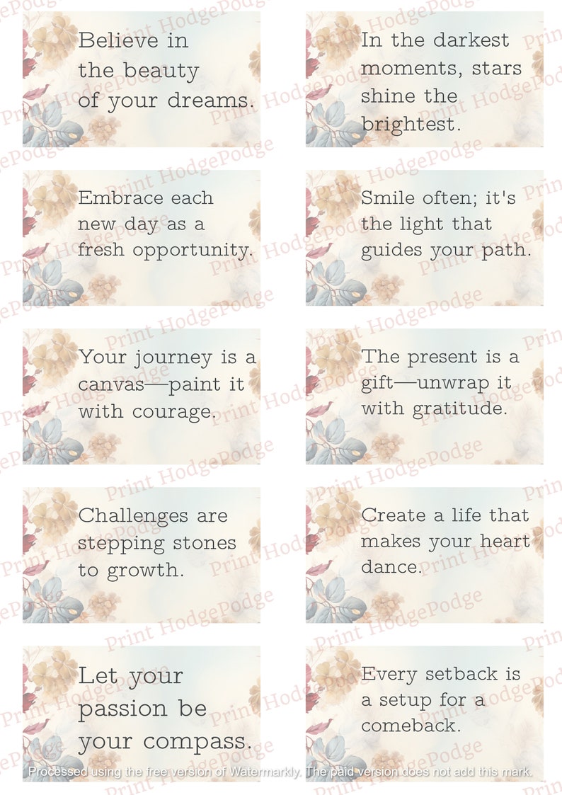 Printable Inspirational Quote Cards Affirmations A4 Instant - Etsy