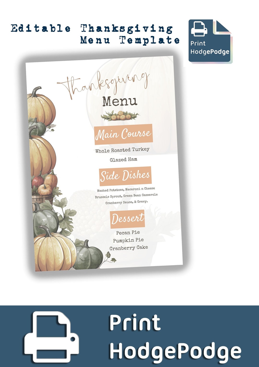 Editable Thanksgiving Menu, Printable Thanksgiving Menu, Digital ...