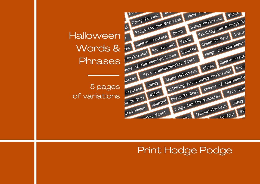 Printable Digital Halloween Words and Phrases , Four Pages of ...