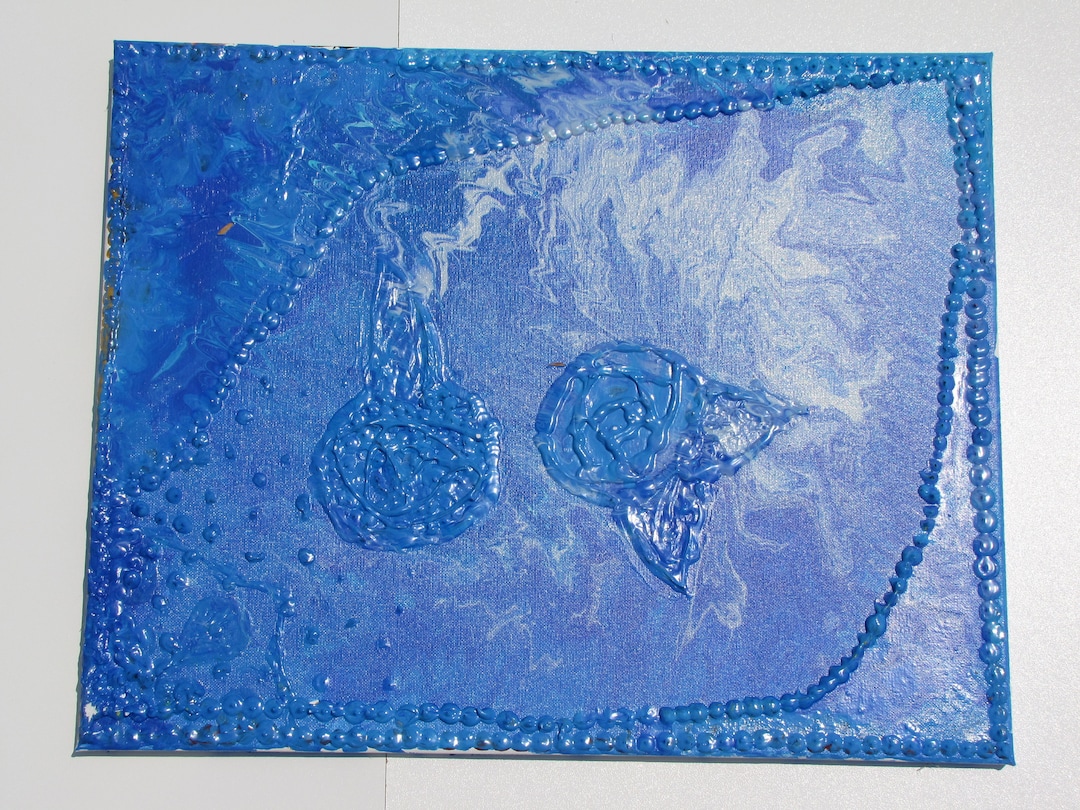 Art for the Blind: Tactile Canvas Painting 20x16 Blue & White Roses ...