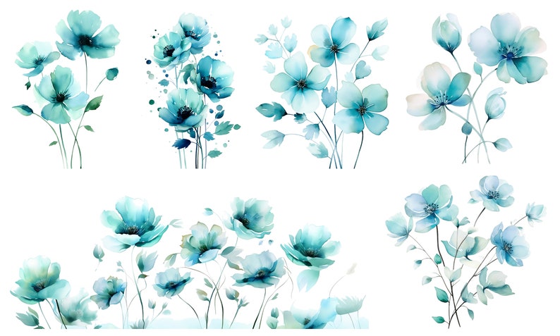 Acuarela Flores Turquesas Svg Flor Teal Png Ramo Turquesa Ramo de ...