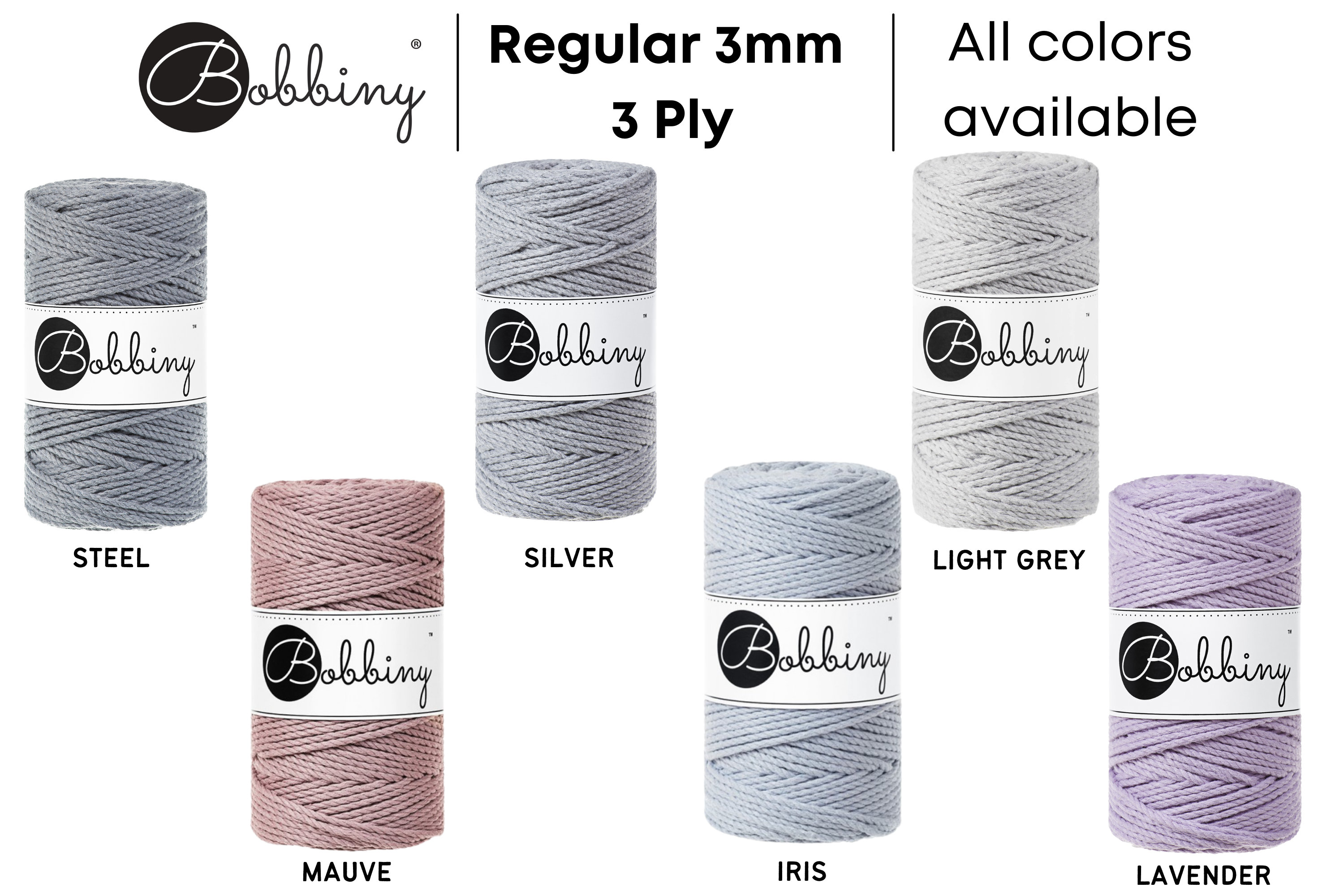 Bobbiny Regular 3mm 3 Ply Cord for Macramé, Crochet, Weaving, Knitting ...