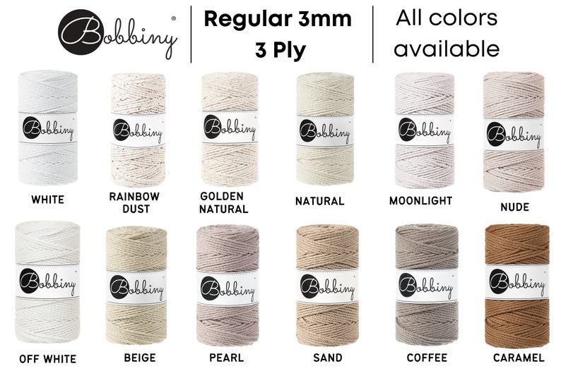 Bobbiny Regular 3mm 3 Ply Cord for Macramé, Crochet, Weaving, Knitting ...