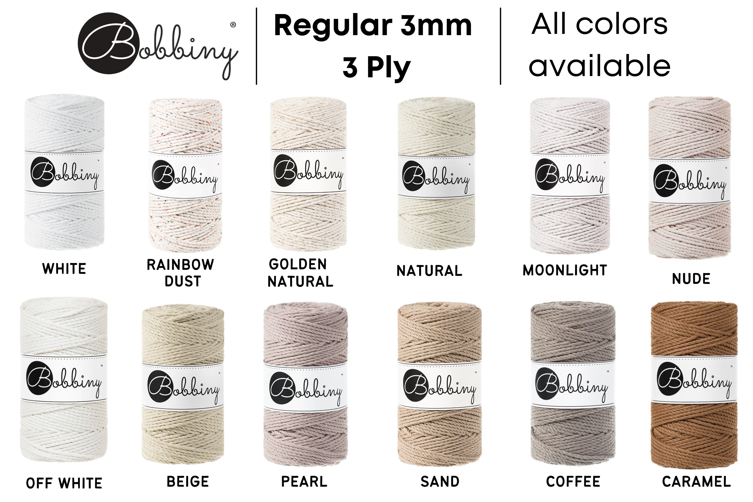 Bobbiny Regular 3mm 3 Ply Cord for Macramé, Crochet, Weaving, Knitting ...