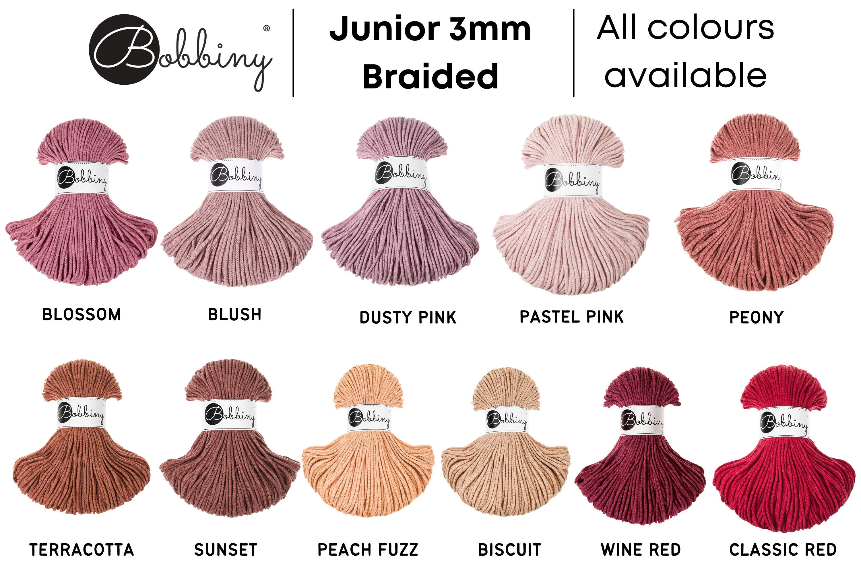 Bobbiny Junior 3mm Braided Cord for Macramé, Crochet, Weaving, Knitting ...