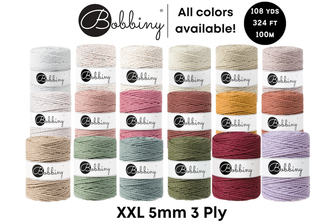 Bobbiny XXL 5mm 3 Ply Cord for Macramé, Crochet, Weaving, Knitting 100% ...