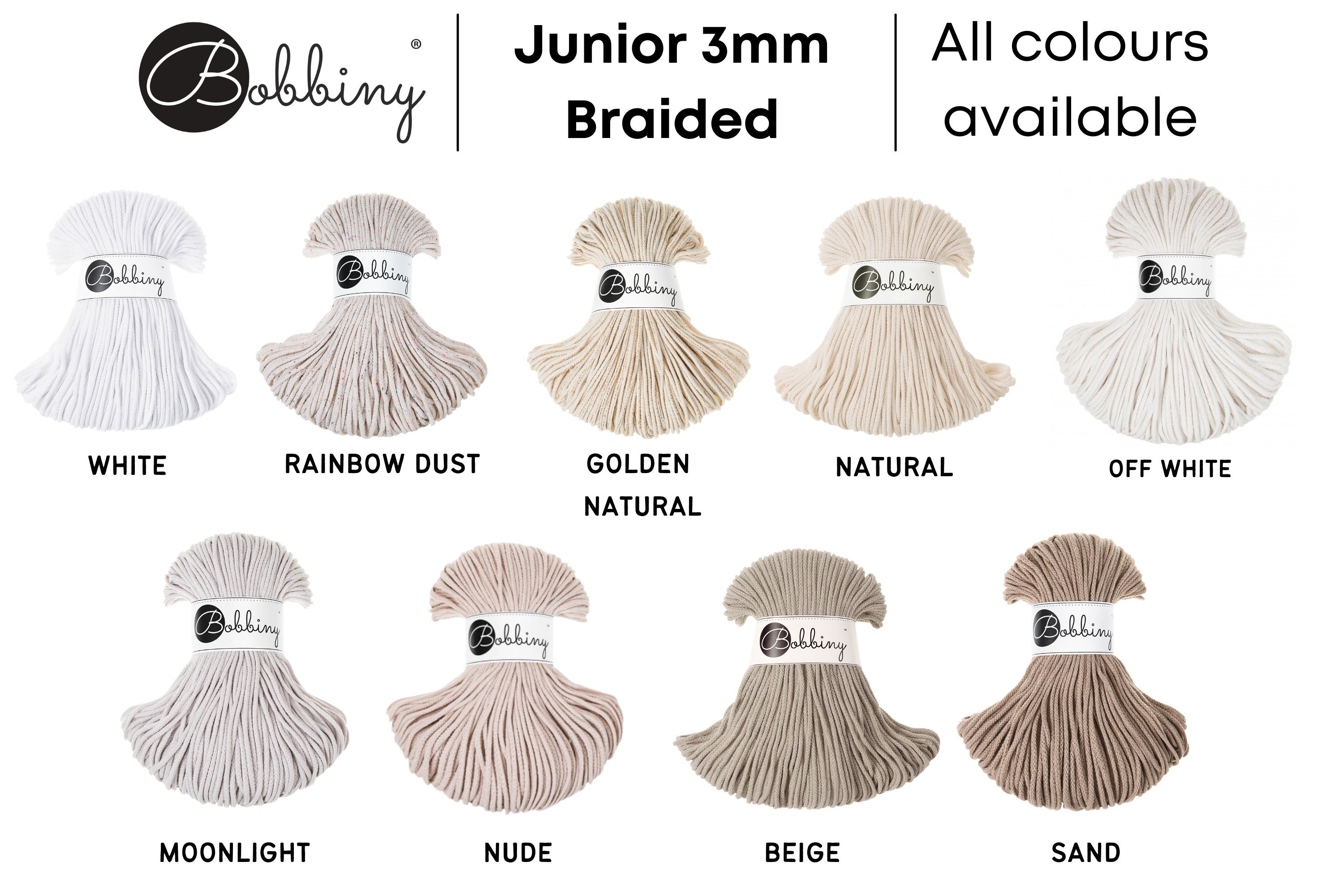 Bobbiny Junior 3mm Braided Cord for Macramé, Crochet, Weaving, Knitting ...