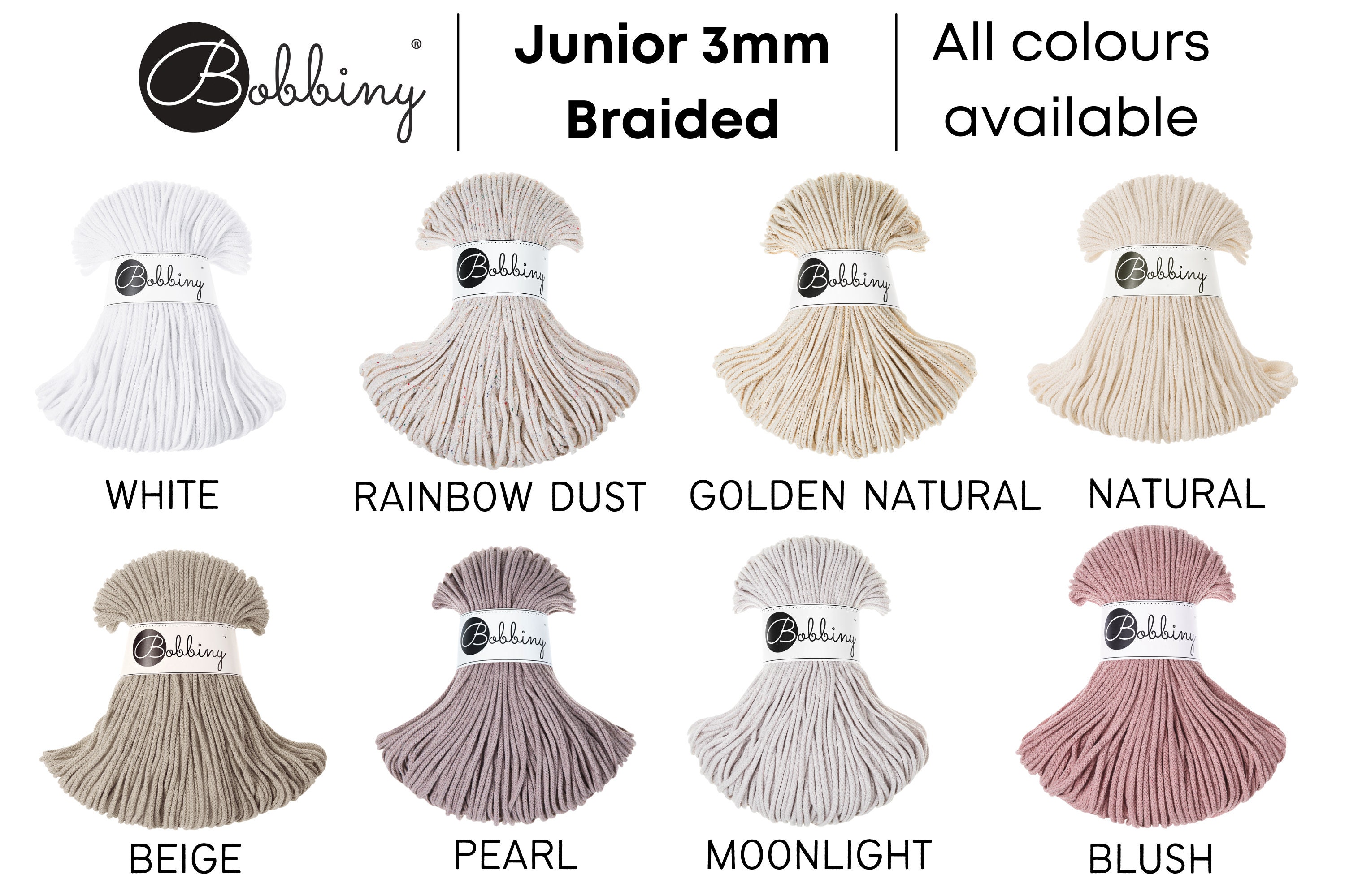 Bobbiny Junior 3mm Braided Cord for Macramé, Crochet, Weaving, Knitting ...