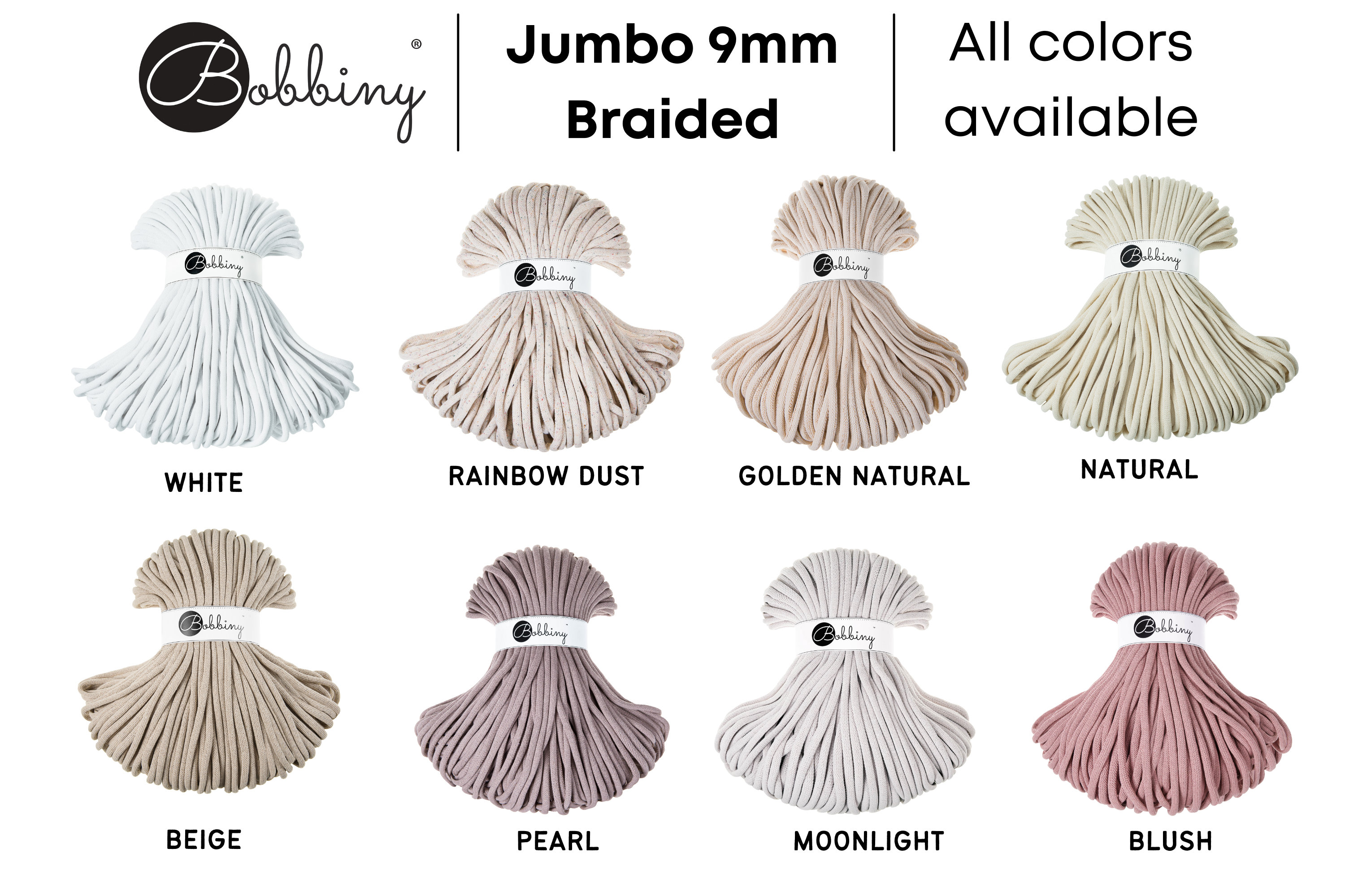 Bobbiny Jumbo 9mm Braided Cord for Macramé, Crochet, Weaving, Knitting ...
