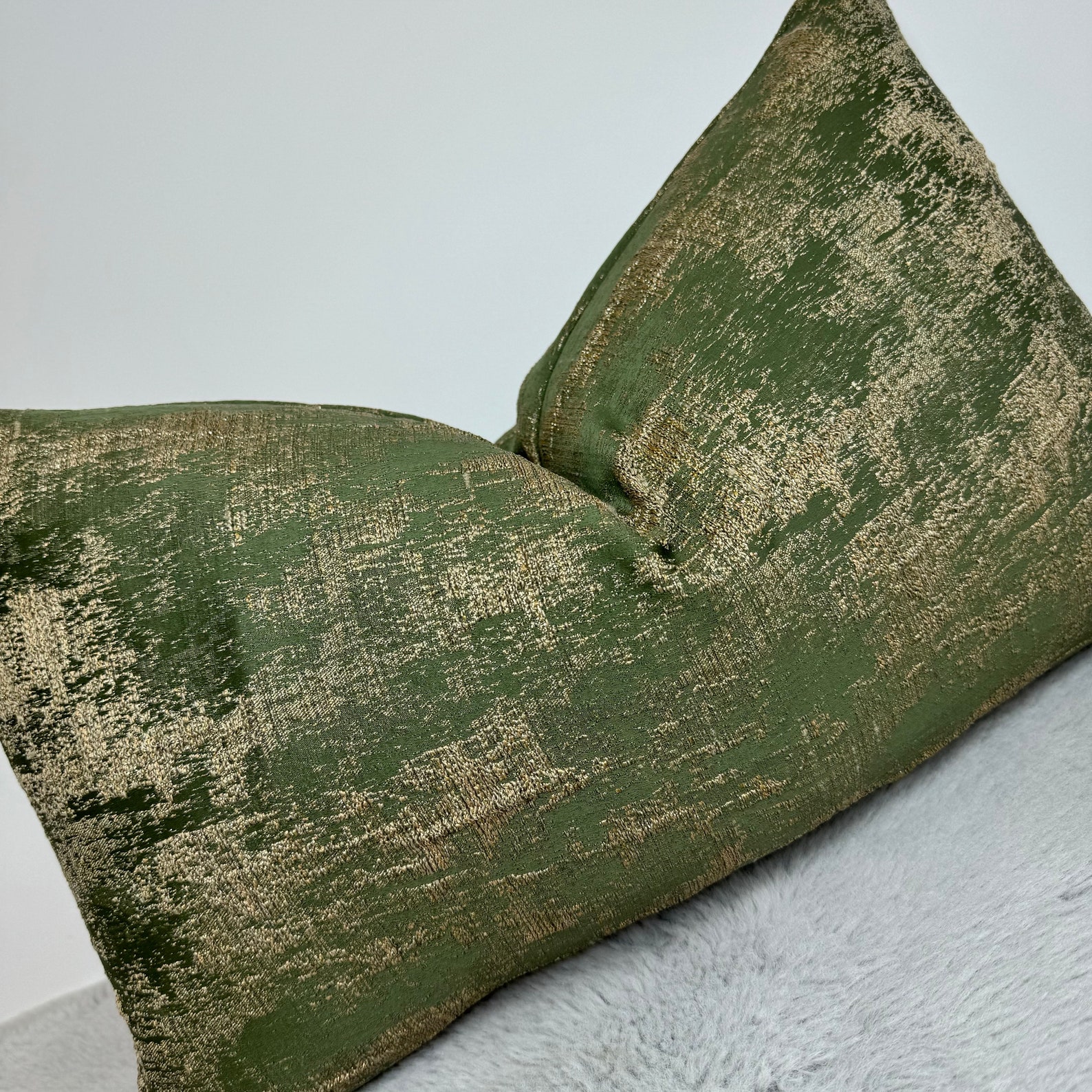 Lumbar Pillow Cover in Green Gold, Luxury Pcushion Cover for Sofa or ...