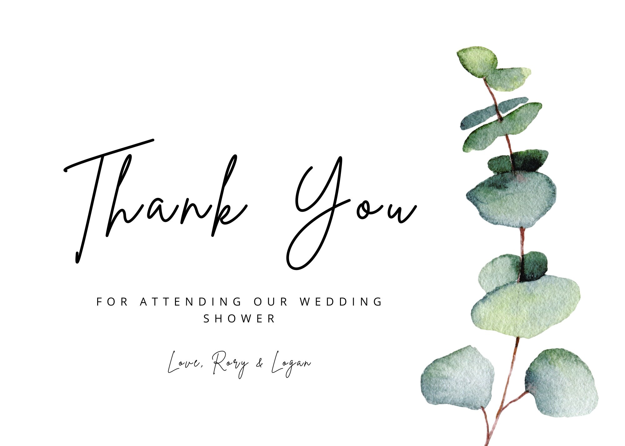Eucalyptus Thank You Card, Printable, Editable, Create Your Own Message ...