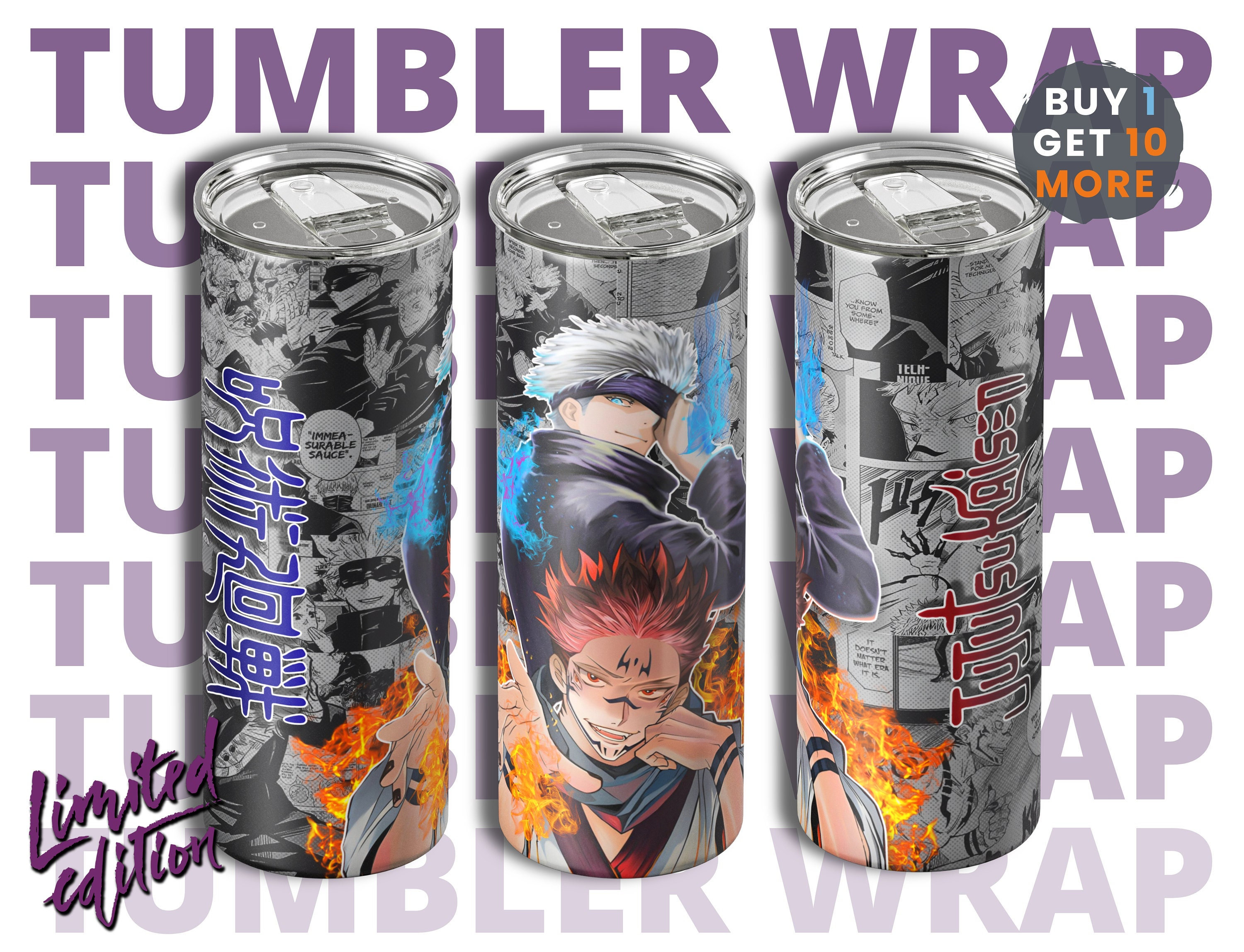 20oz Anime Tumbler Wrap, Skinny Tumbler Wrap Manga Collage Sublimation ...