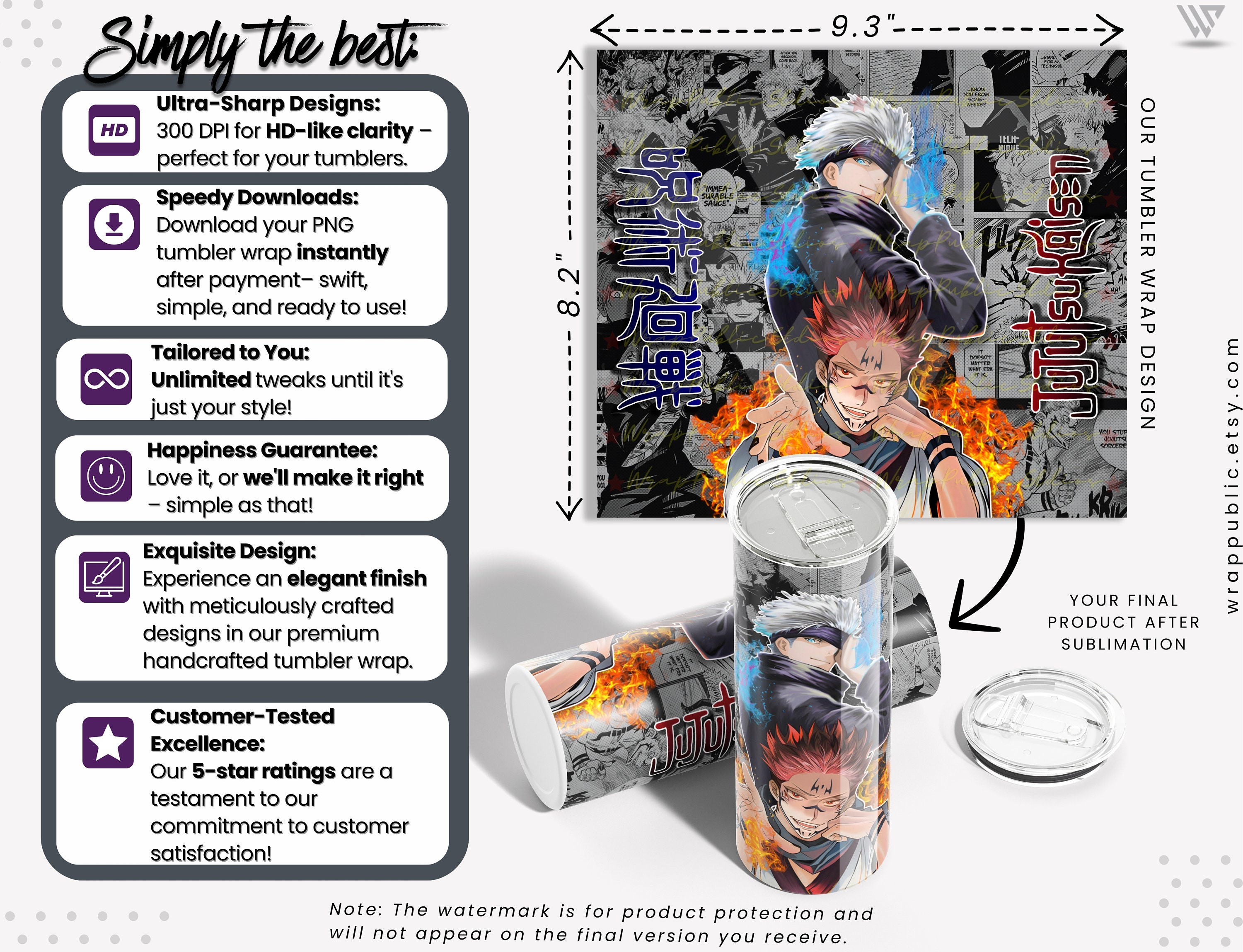 20oz Anime Tumbler Wrap, Skinny Tumbler Wrap Manga Collage Sublimation ...