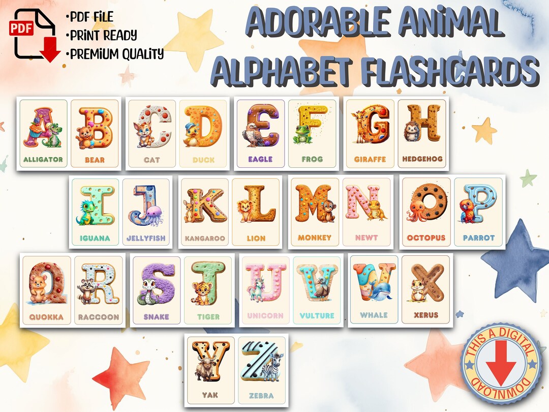 Animal Alphabet Printable ABC Printable Flashcards - Etsy