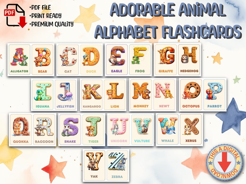 Animal Alphabet Printable ABC Printable Flashcards - Etsy