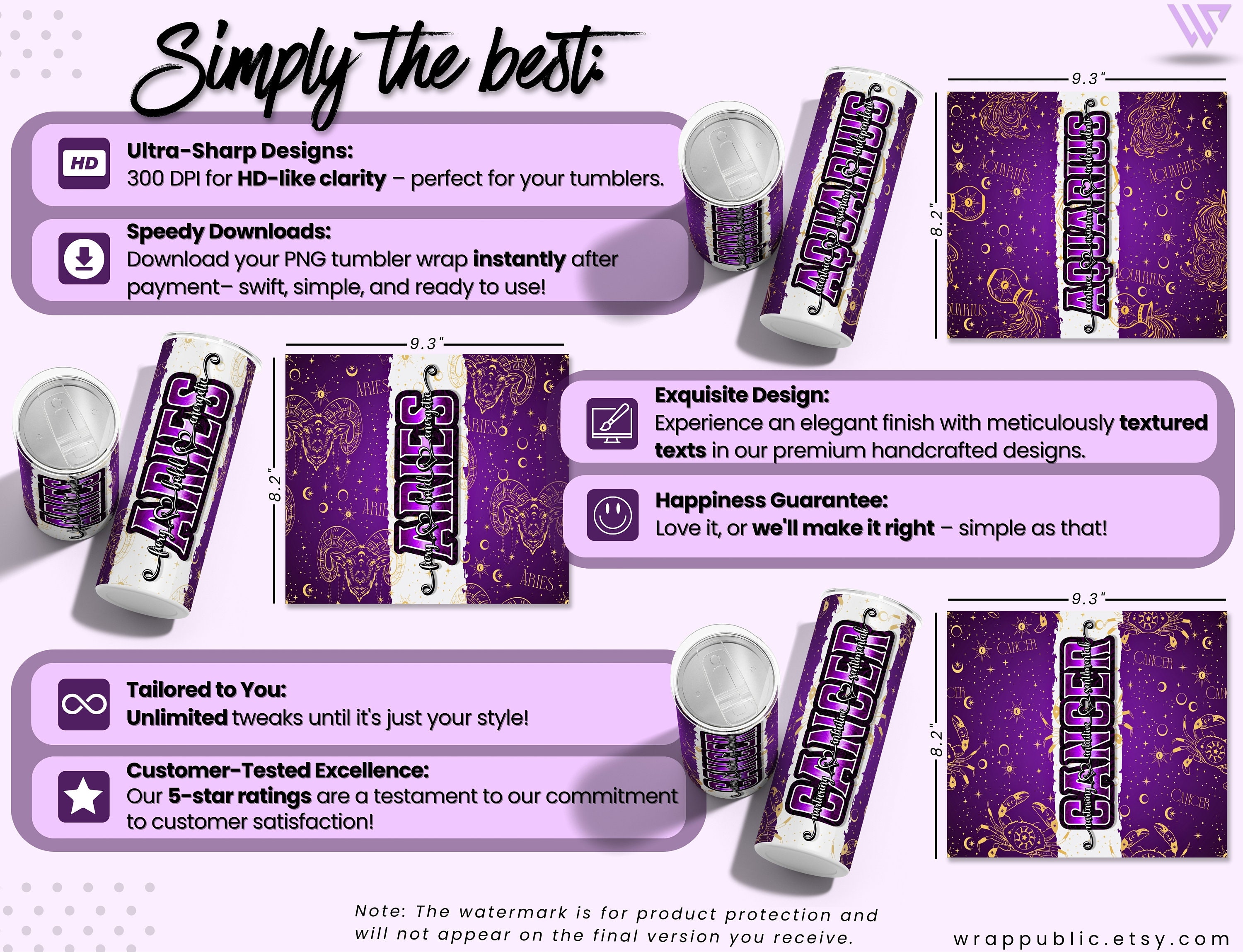 Purple Zodiac Sign Affirmation 20oz Skinny Tumbler Wrap Bundle ...