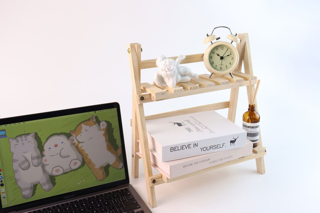 Two Tier Desk Shelf Wooden Table Rack Wood Bookrack Table - Etsy