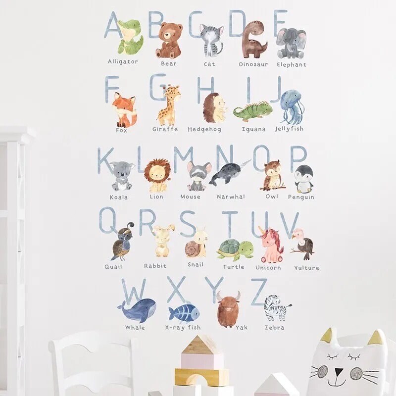 Cartoon Animals ABC Wall Decal - Educational Alphabet Sticker - Kids ...