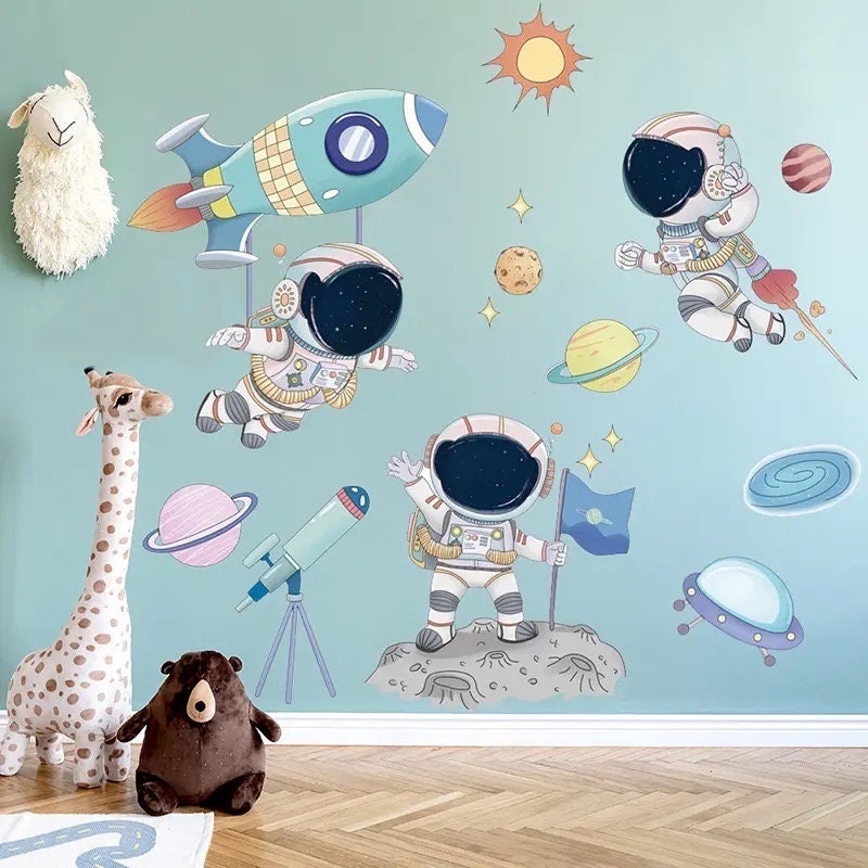 Space Astronaut Wall Decal - Kids Room Decor - Cartoon Astronaut Sticker - Nursery Wall Art ...