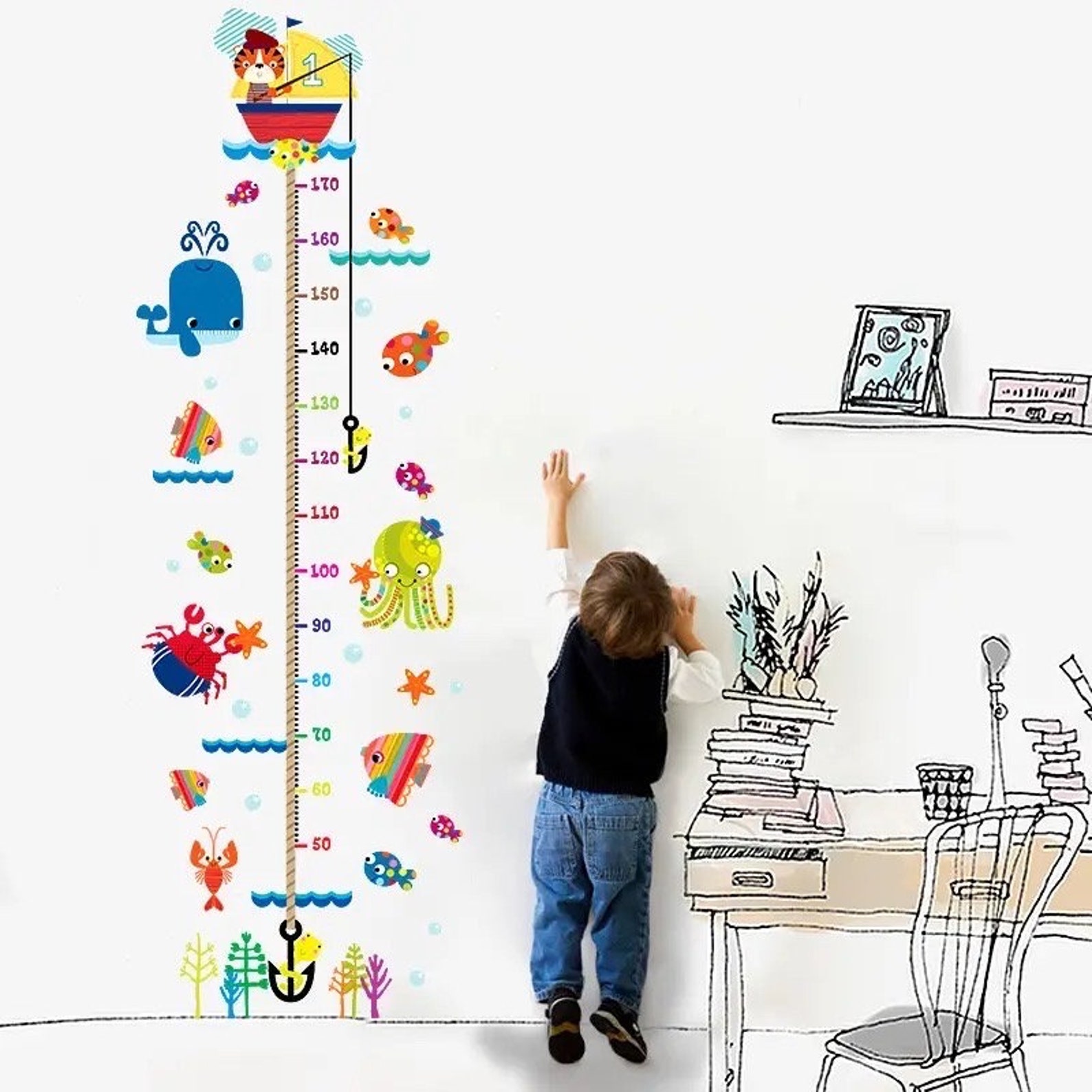 Cartoon Animals Growth Chart Wall Decal - Kids Room Decor - Height ...