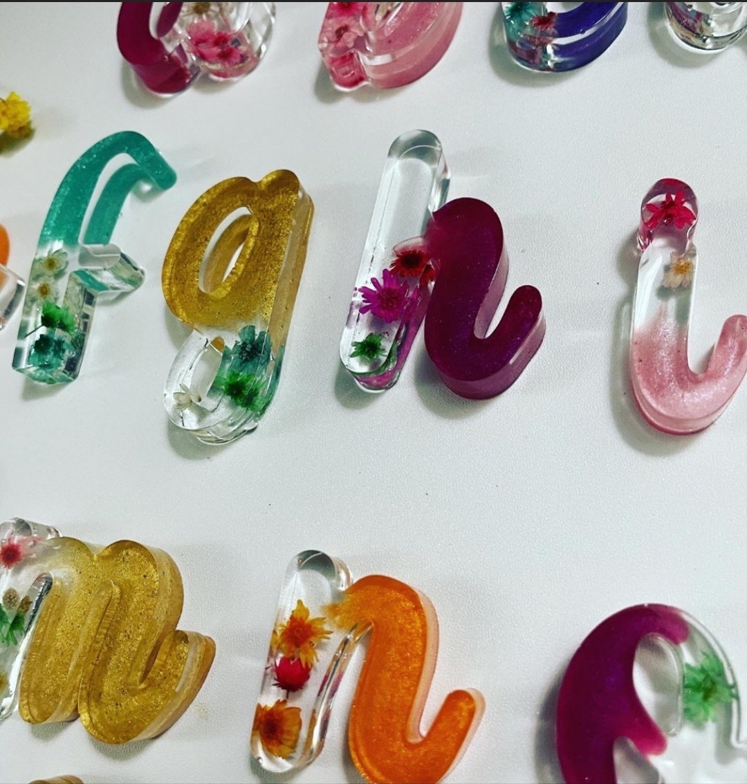 Cursive Resin Dried Flower/sparkles Lowercase Alphabet - Etsy