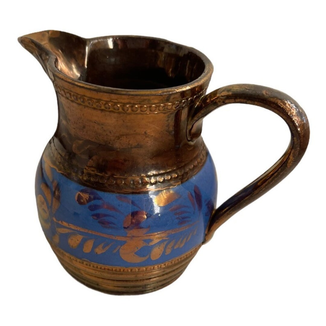 Antique Copper Luster Pitcher Blue Band Luster Farmhouse Vintage - Etsy