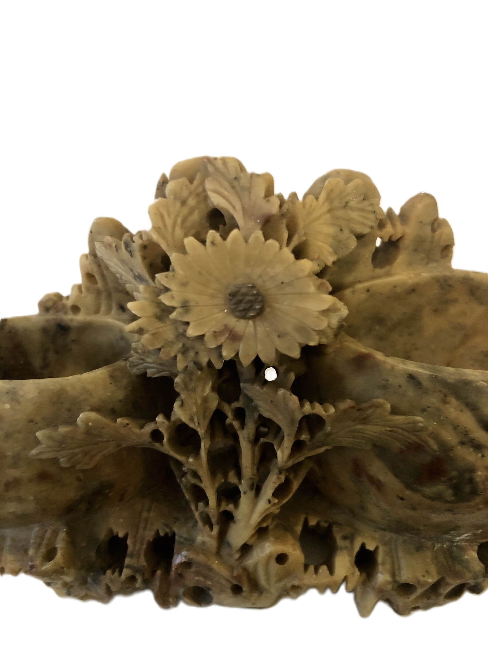 Hand Carved Soapstone Inkwell Brush Pot Vase Floral - Etsy