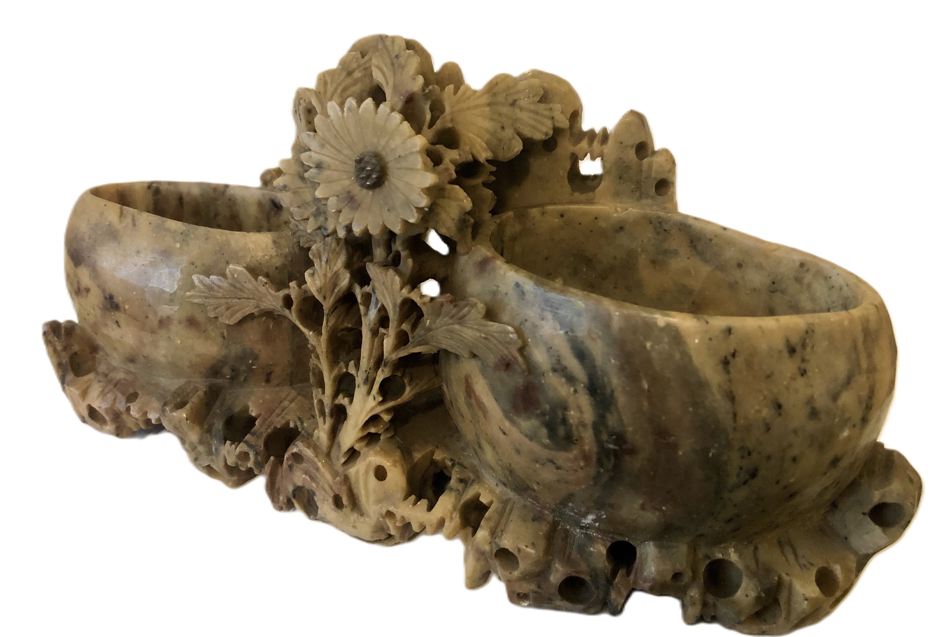 Hand Carved Soapstone Inkwell Brush Pot Vase Floral - Etsy