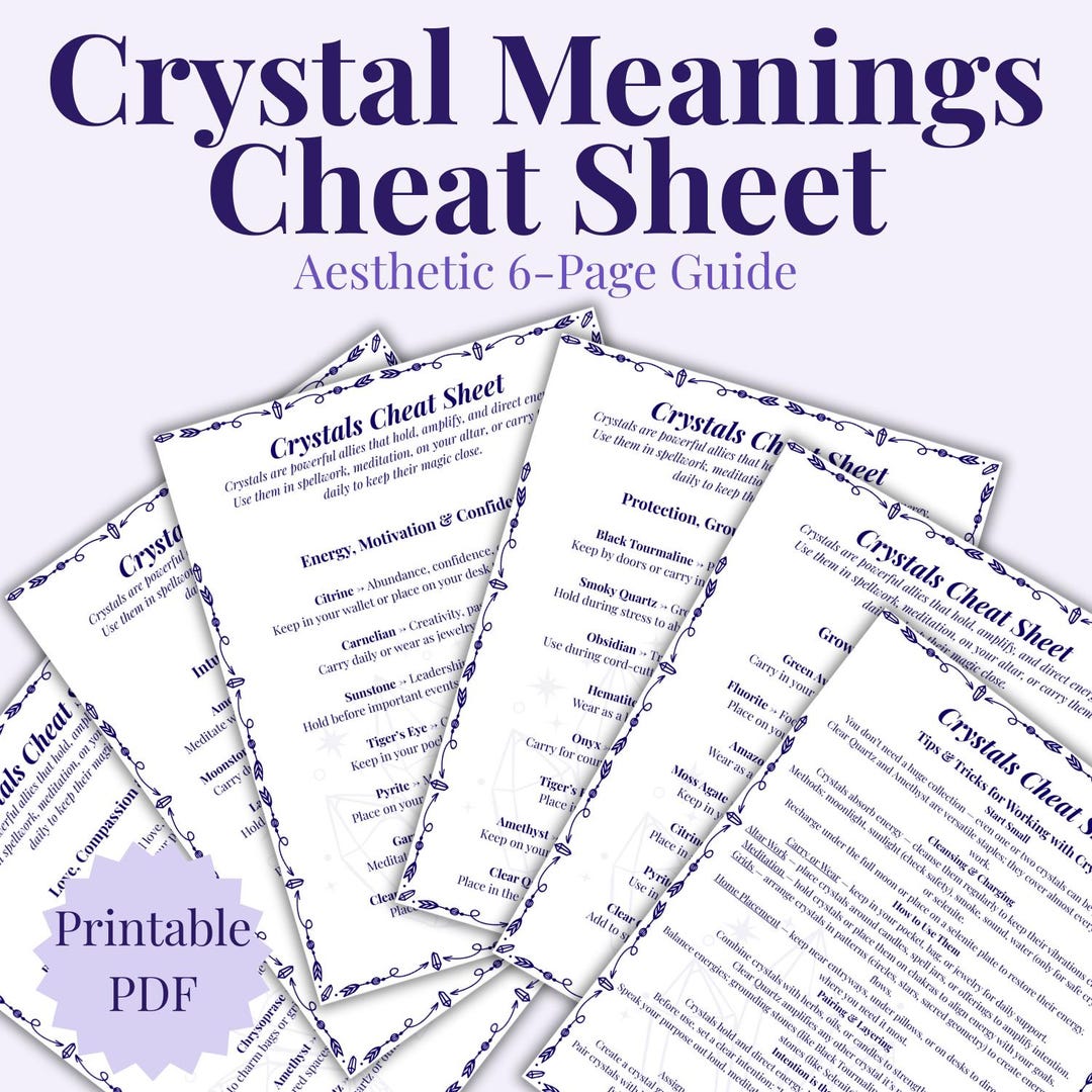 Crystal Meanings Cheat Sheet • Witchy Spiritual Guide (printable PDF ...