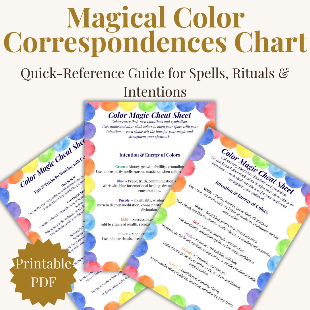 Magical Color Correspondences Chart – Printable 3-page Color Magic ...