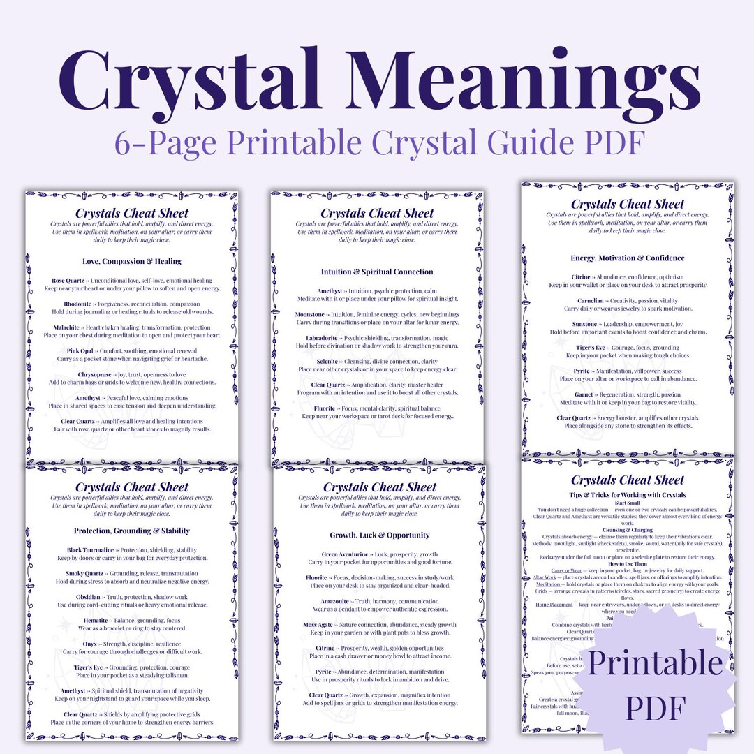 Crystal Meanings – 6-page Printable Crystal Guide PDF | Lavender ...