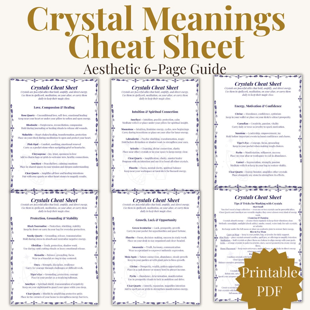 Crystal Meanings Cheat Sheet – Printable Reference Guide (PDF) - Etsy