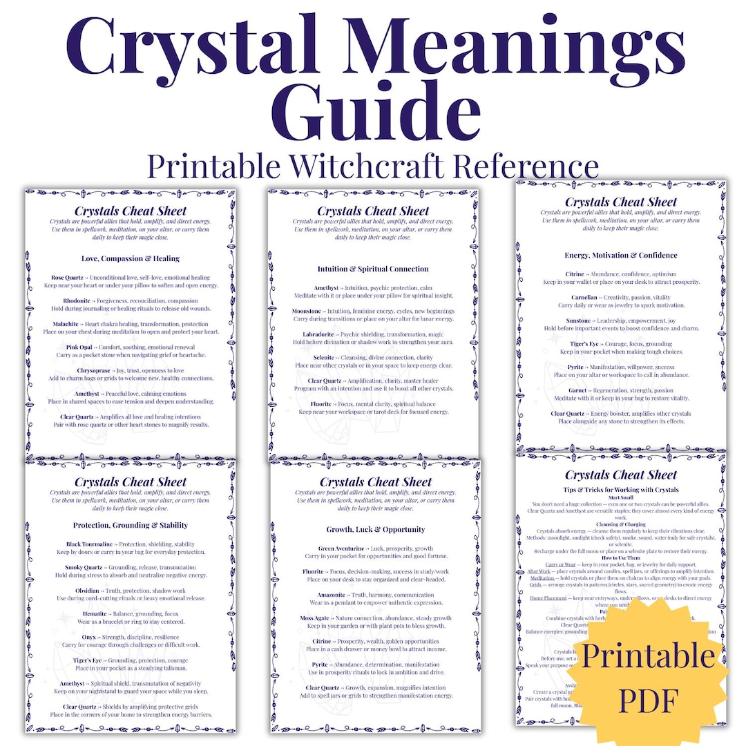 Crystal Meanings Guide • 6-page Printable Witchcraft Reference ...