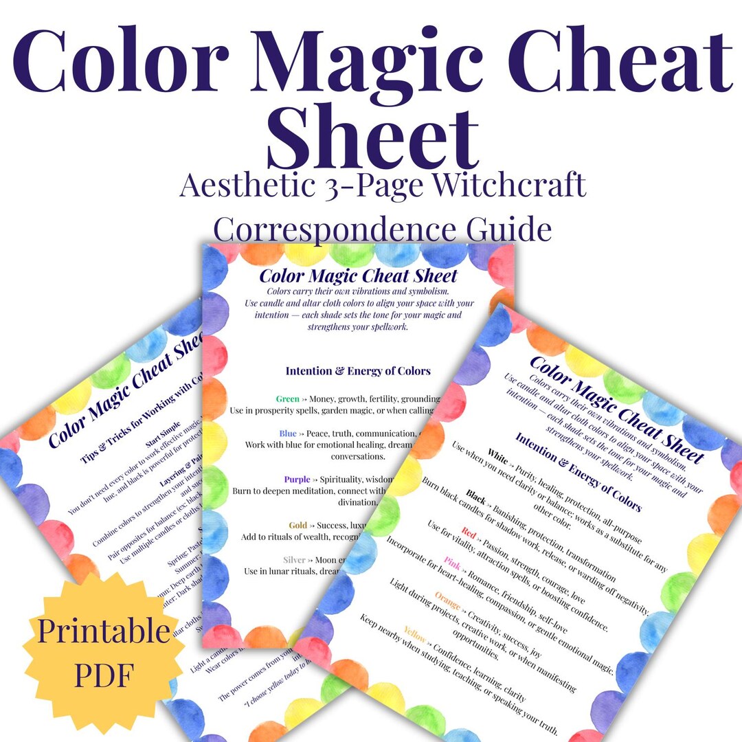 Color Magic Cheat Sheet Printable – 3-page Witchcraft Correspondences ...