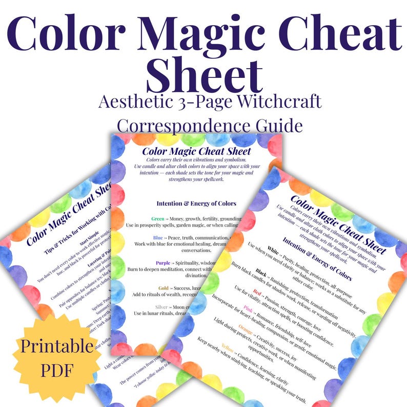 Color Magic Cheat Sheet Printable – 3-page Witchcraft Correspondences ...