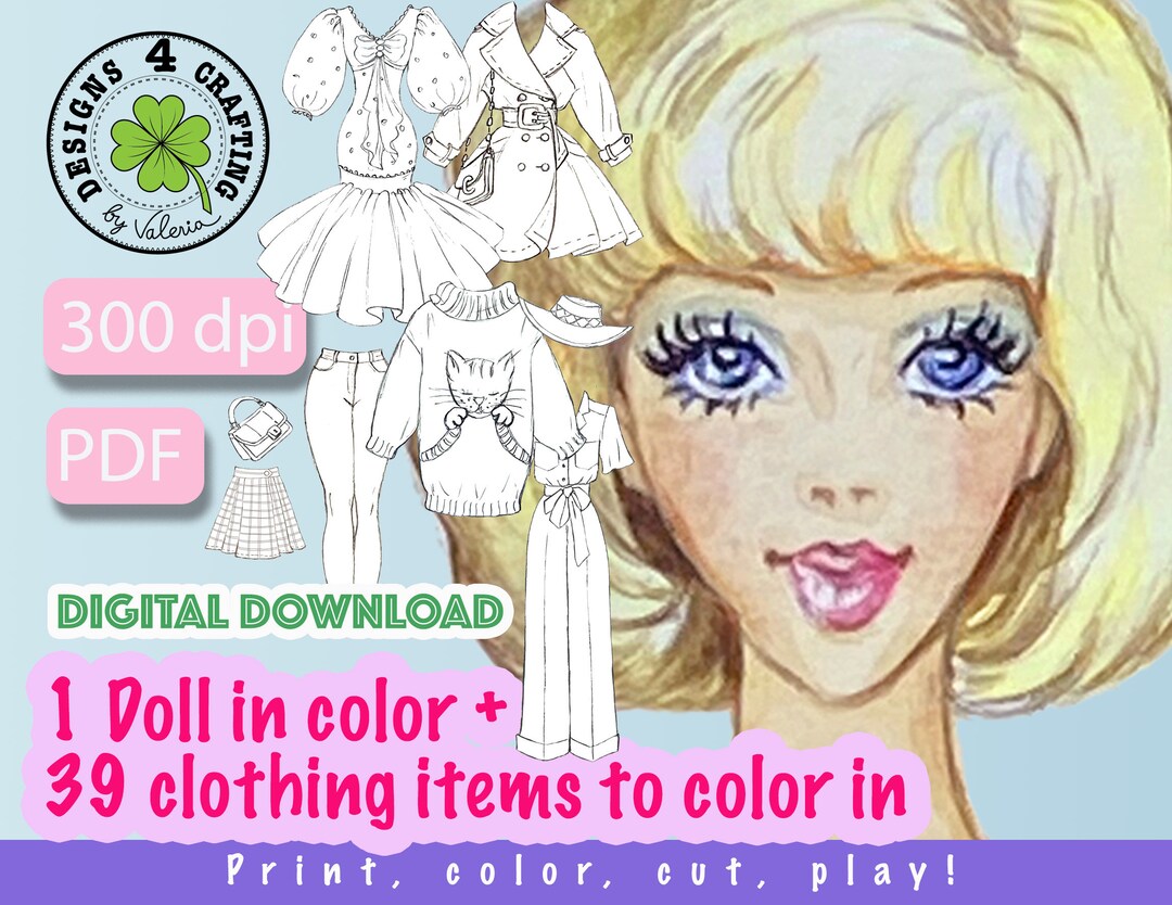 Paper Doll Coloring Pages PDF, Paper Doll in Color, Dress-up to Color ...