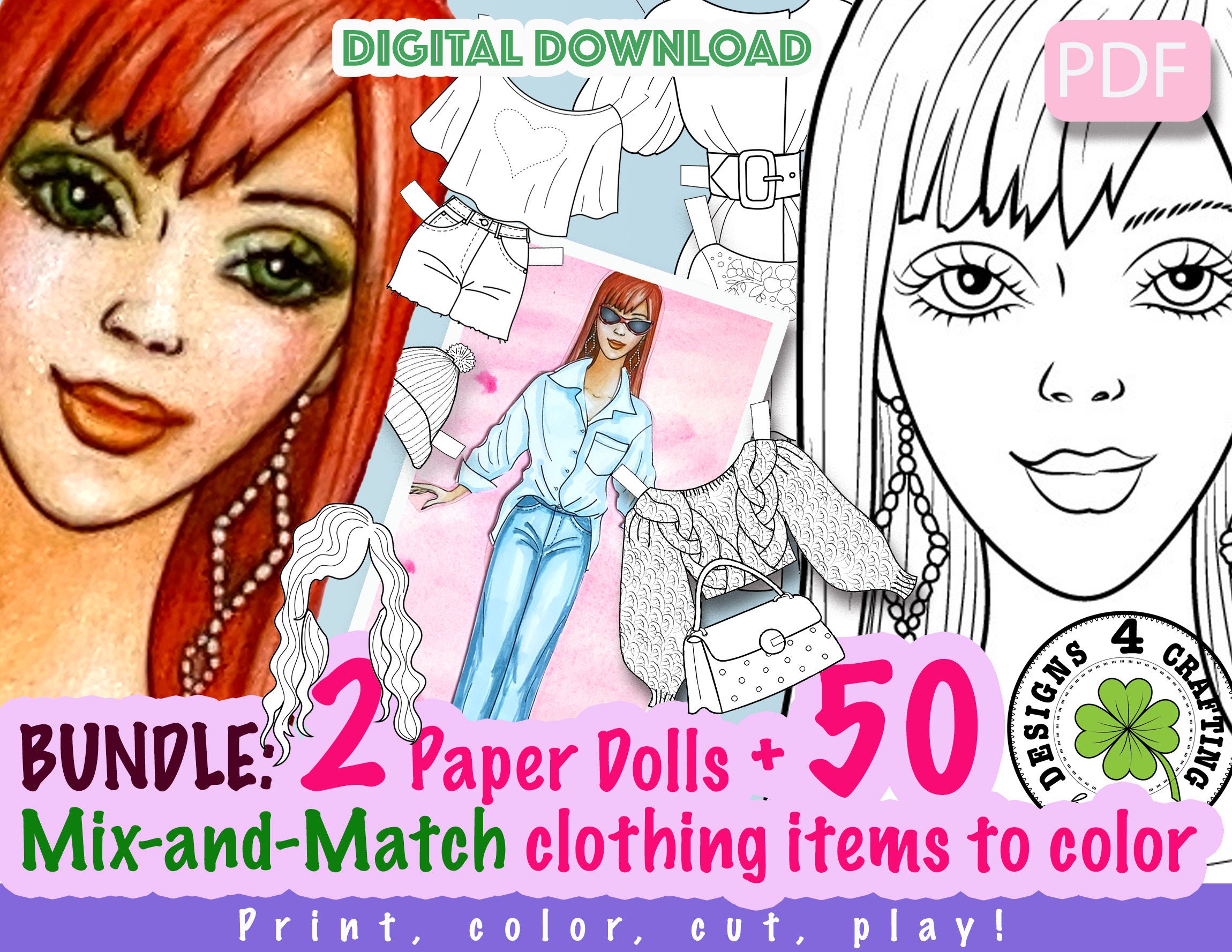 Printable Paper Dolls Bundle, Paper Dolls Set With Mix-and-match ...