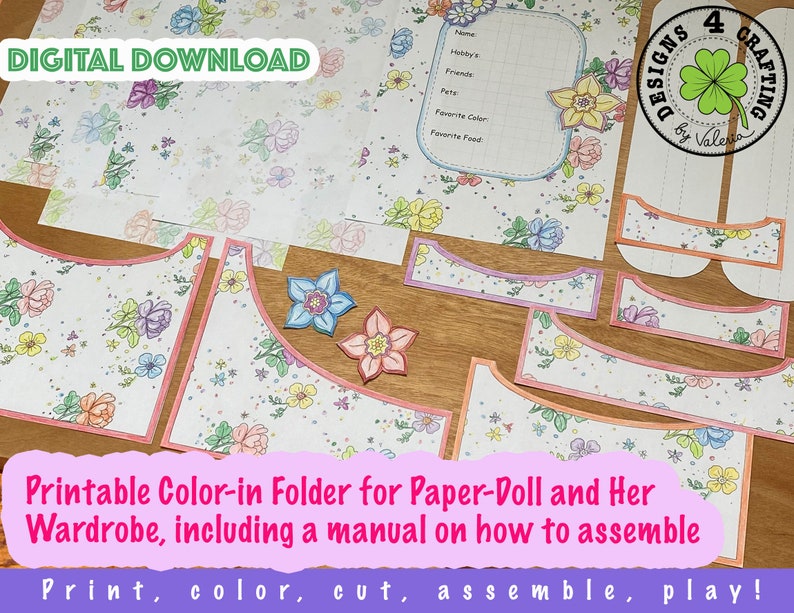 Paper Doll Wardrobe Folder Coloring Pages Paper Doll Storage - Etsy