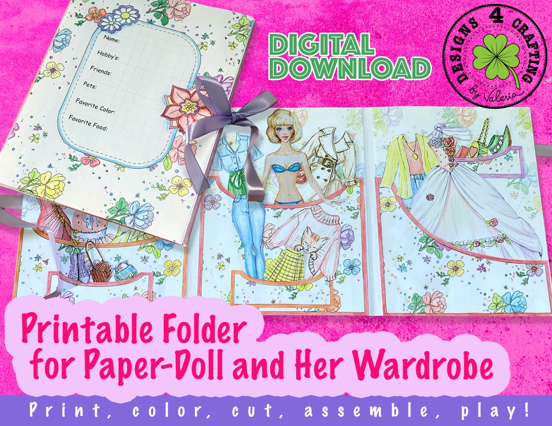 Paper Doll Wardrobe Folder, Coloring Pages, Paper Doll Storage DIY ...