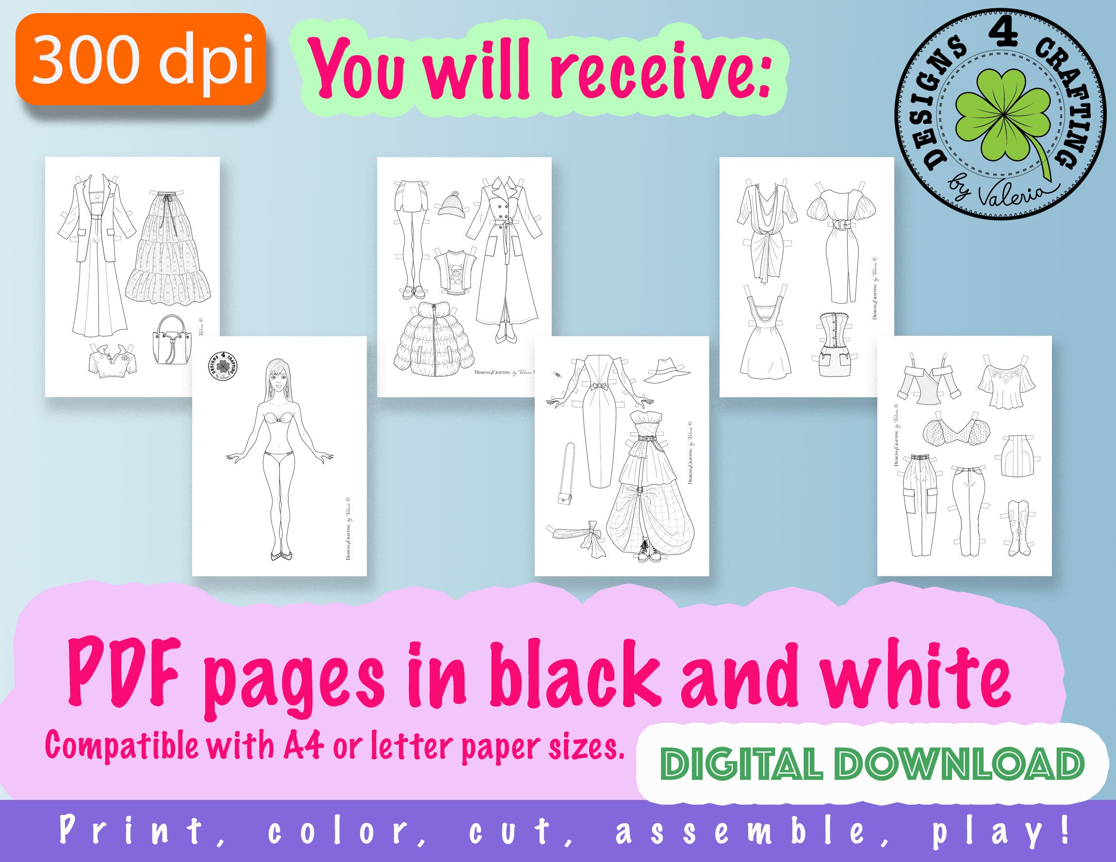 Printable Paper Dolls Bundle, Paper Dolls Set With Mix-and-match ...