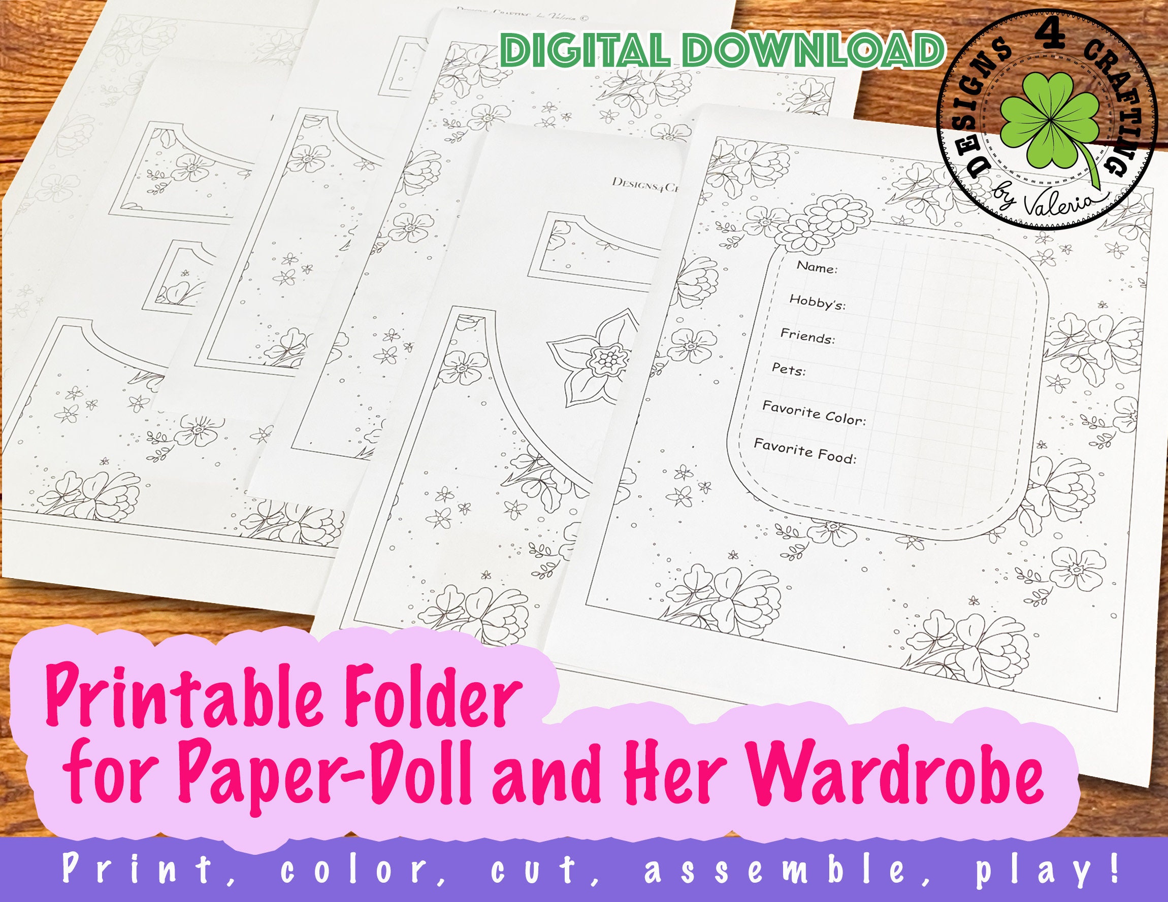 Paper Doll Wardrobe Folder, Coloring Pages, Paper Doll Storage DIY ...