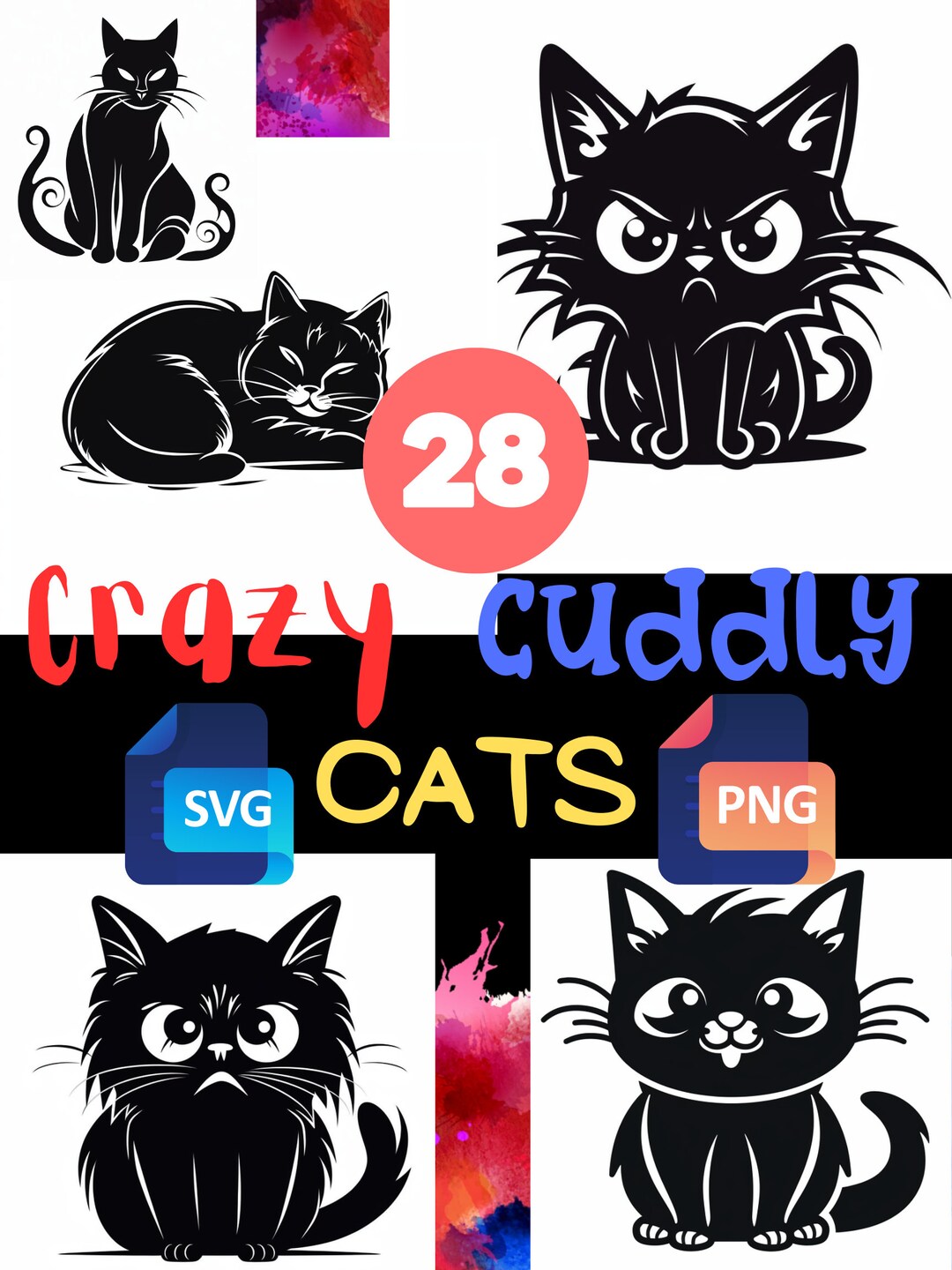 Cat Clipart Bundle: 28 High-quality SVG and PNG Files for Printing ...