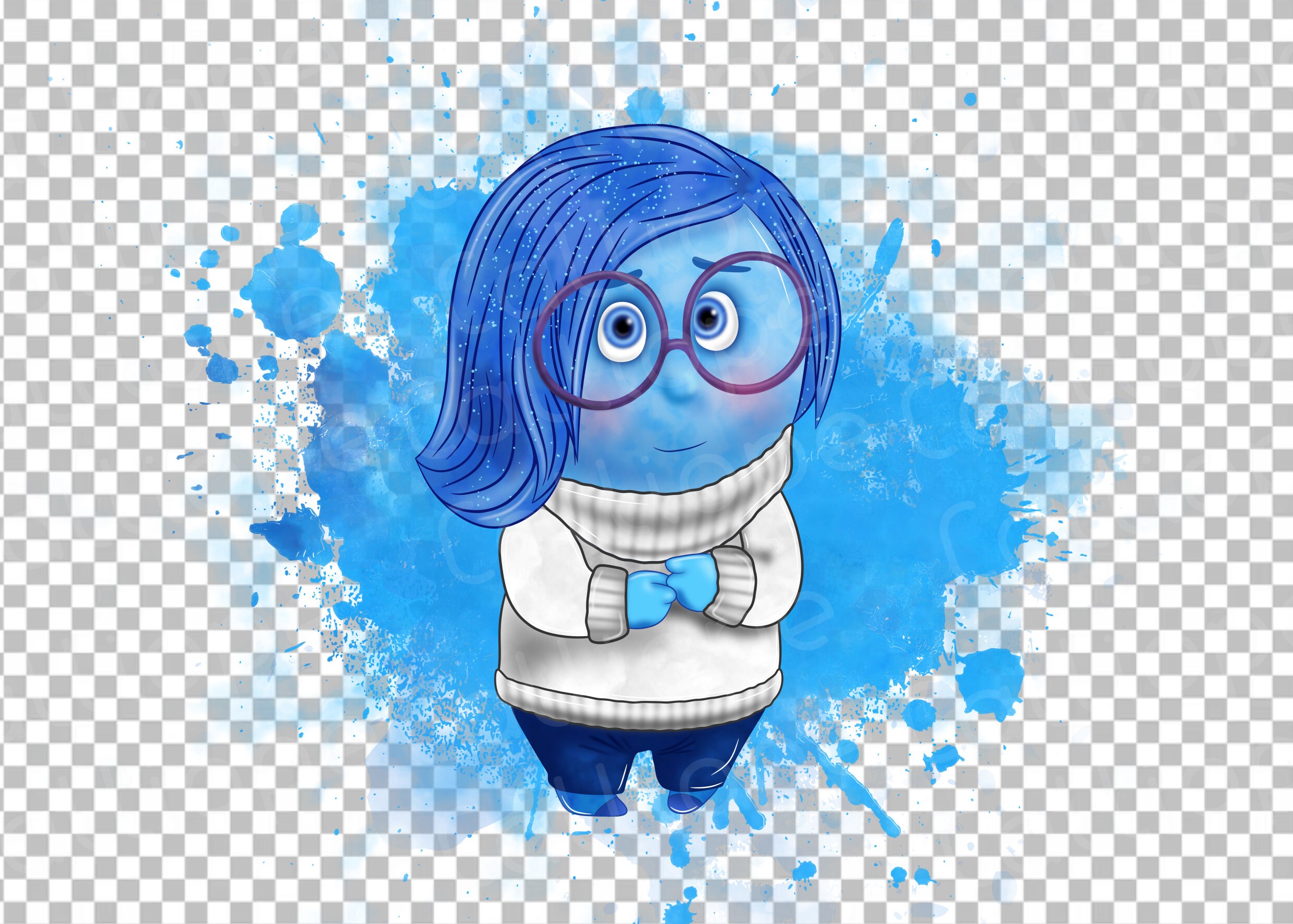 Sadness Inside Out Watercolor Clipart: Cartoon PNG (digital File) - Etsy