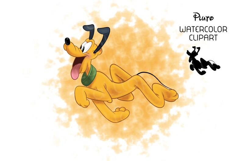 Pluto Clipart: Mickey Mouse Friend, Handmade Illustration (PNG, PDF ...