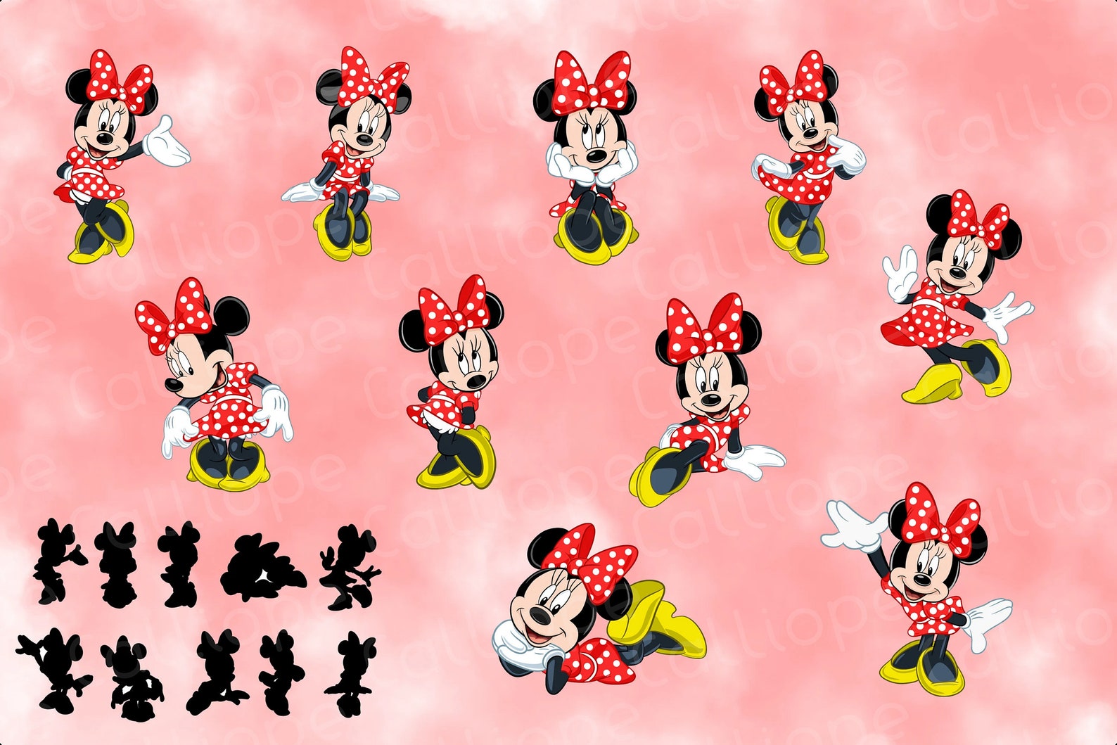 Red Minnie Mouse, PNG and Outline - Etsy