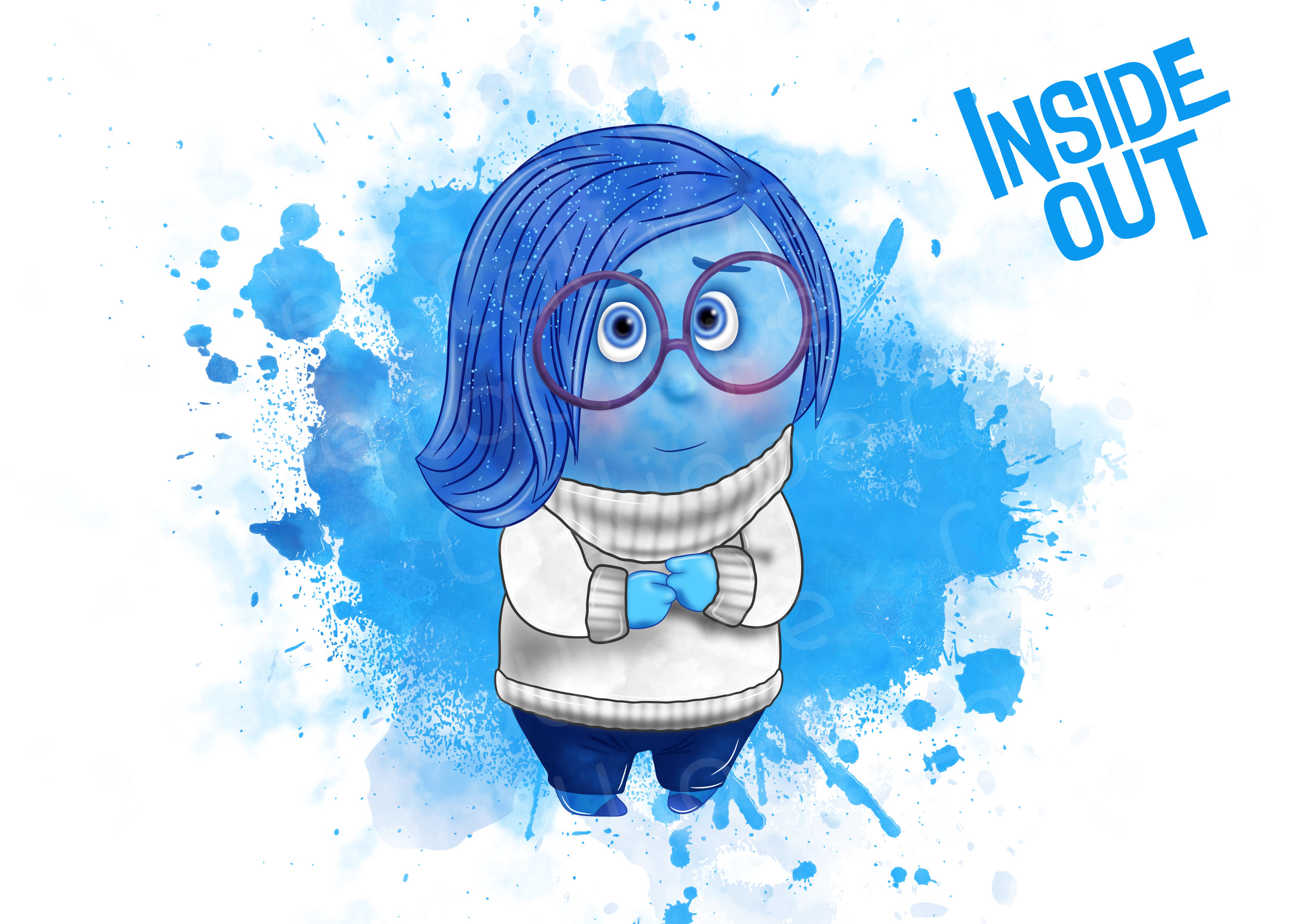Sadness Inside Out Watercolor Clipart: Cartoon PNG (digital File) - Etsy