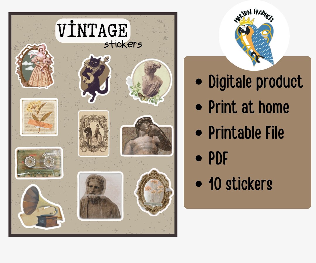 Digital Printable Vintage Vibe Stickers | Journal Stickers, Antique ...