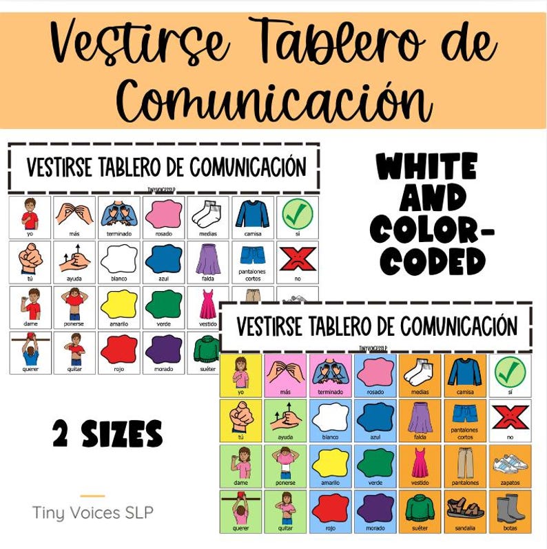 Bilingual Spanish Getting Dressed AAC Communication Board - Etsy